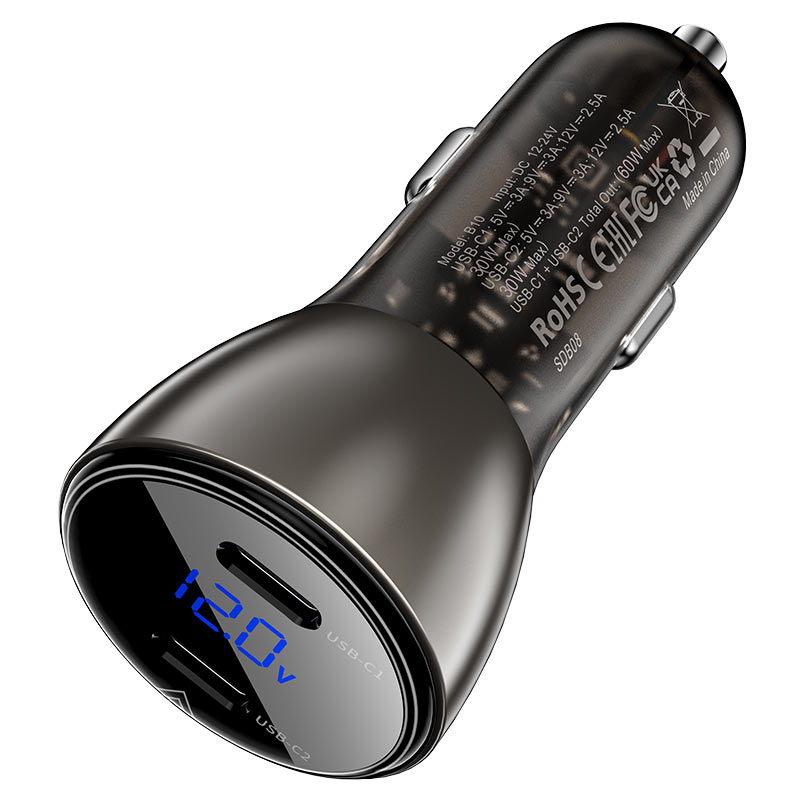 Auto punjač Acefast B10 metal car charger 60W (USB-C + USB-C) s ...